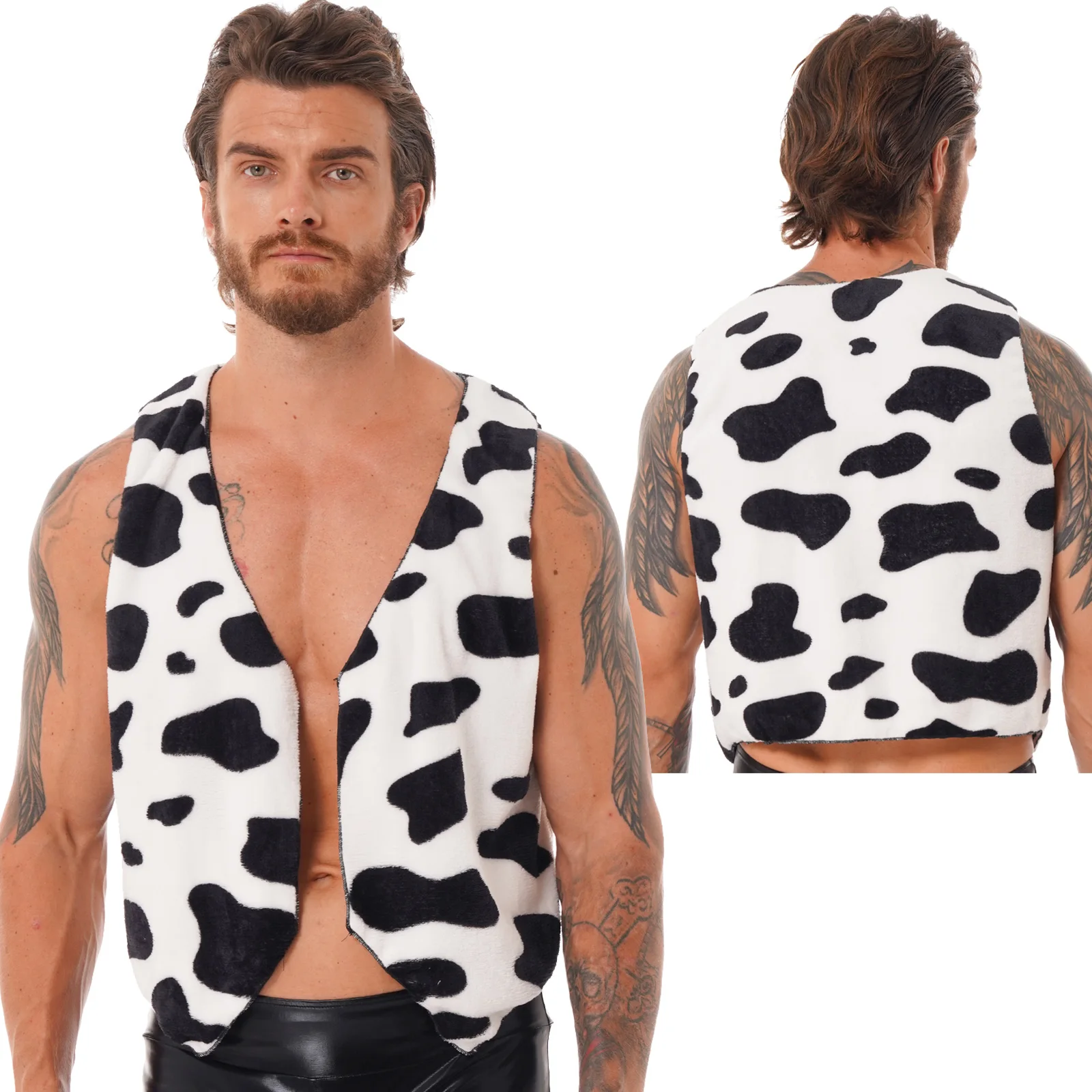 Men-Western-Cowboys-Cosplay-Costume-Cow-Print-Flannel-Thicken-Vest ...