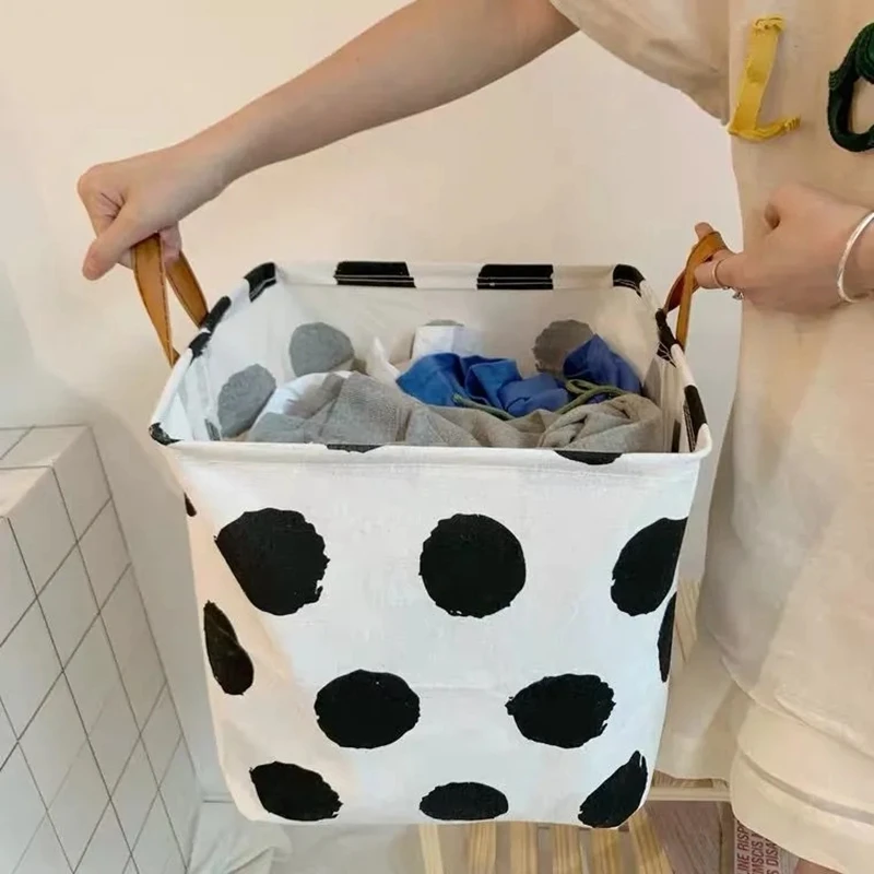 Polka-Dot-Laundry-Storage-Basket-Large-Capacity-Cotton-Dirty-Clothes ...