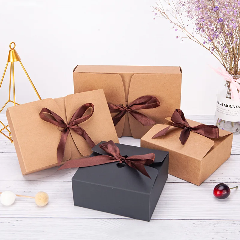 10pcs-Kraft-Paper-Gift-Boxes-With-Ribbon-Package-Candy-Cake-For ...