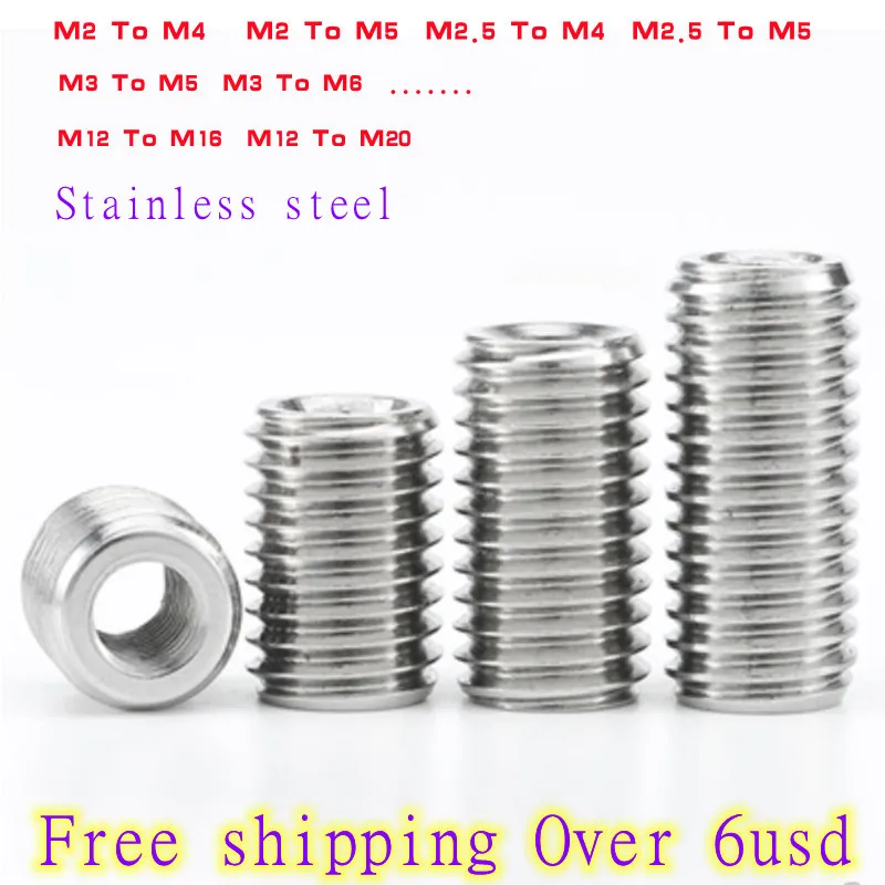 2-10pcs-stainless-steel-Inside-Outside-Thread-Adapter-Screw-Nuts-Insert ...