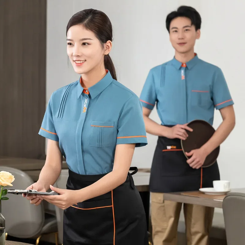 Milk-Tea-Shop-Work-Clothes-Summer-Catering-Restaurant-Waiter-Uniform ...
