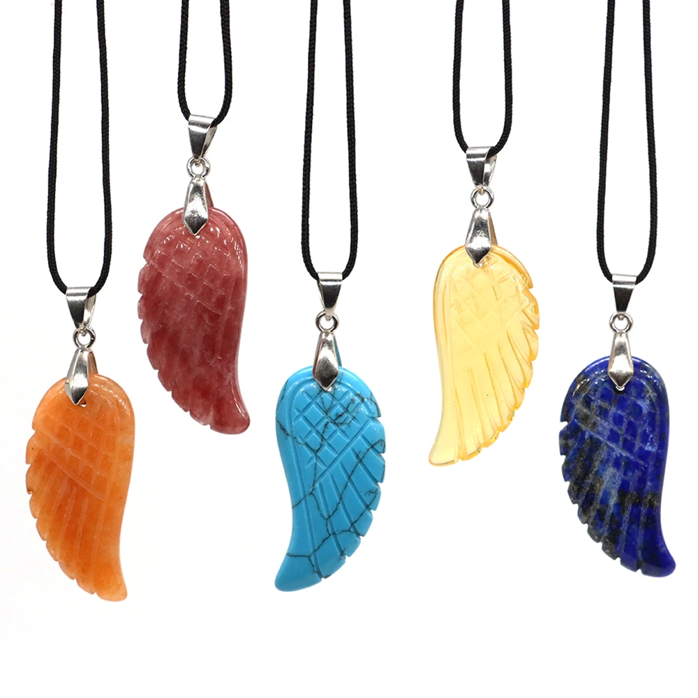Natural Stone Angel Wing Necklaces Pendants Amethyst Green Aventurine ...