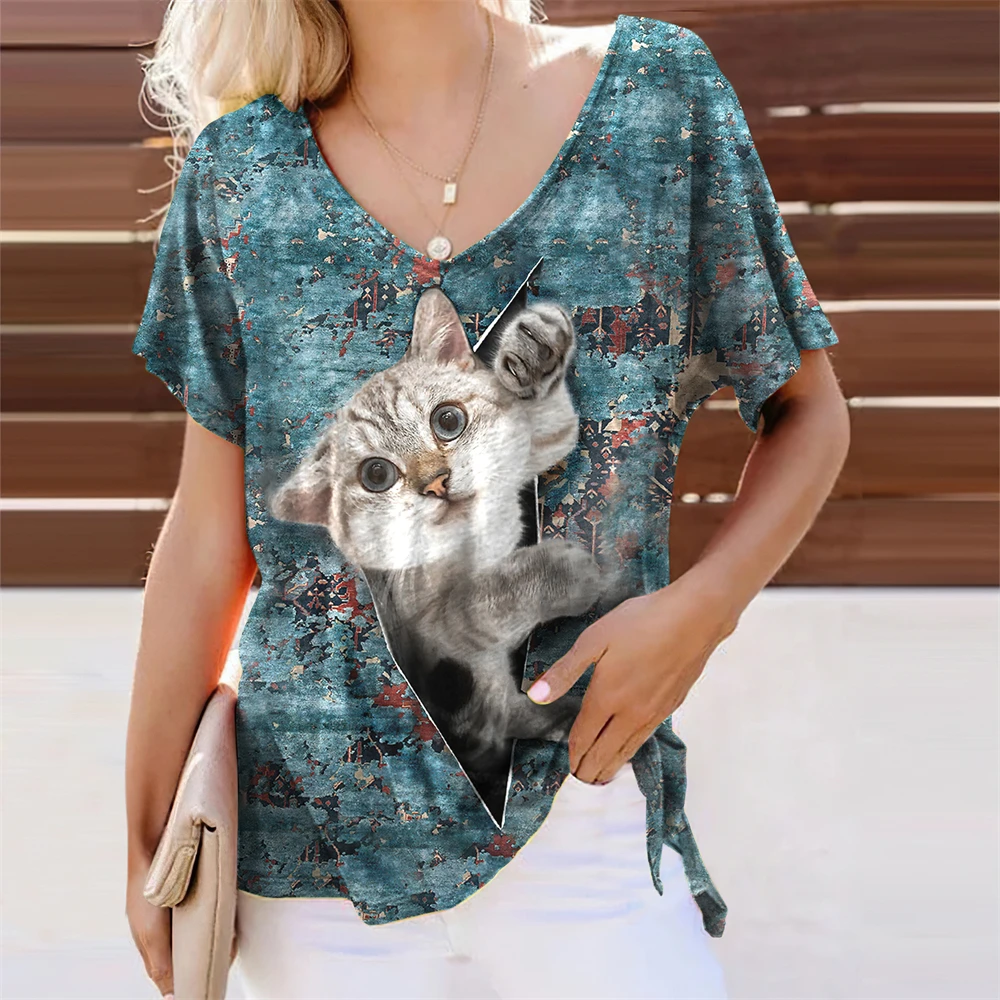 Camisetas Con Estampado De Gato Y2k Para Mujer, Camiseta