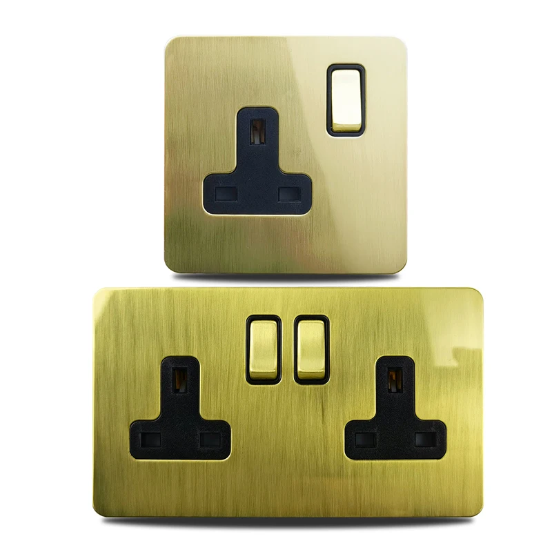 Single-Double-UK-13A-Plug-Wall-Socket-Stainless-Steel-Plate-Metal-Power ...