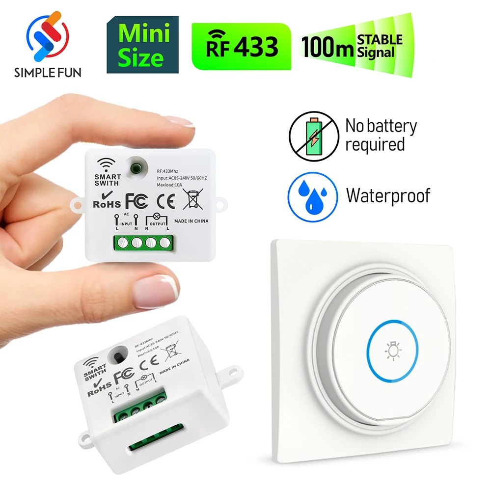 Wireless Smart Light Switch No Need Battery Push Button Switch Self ...