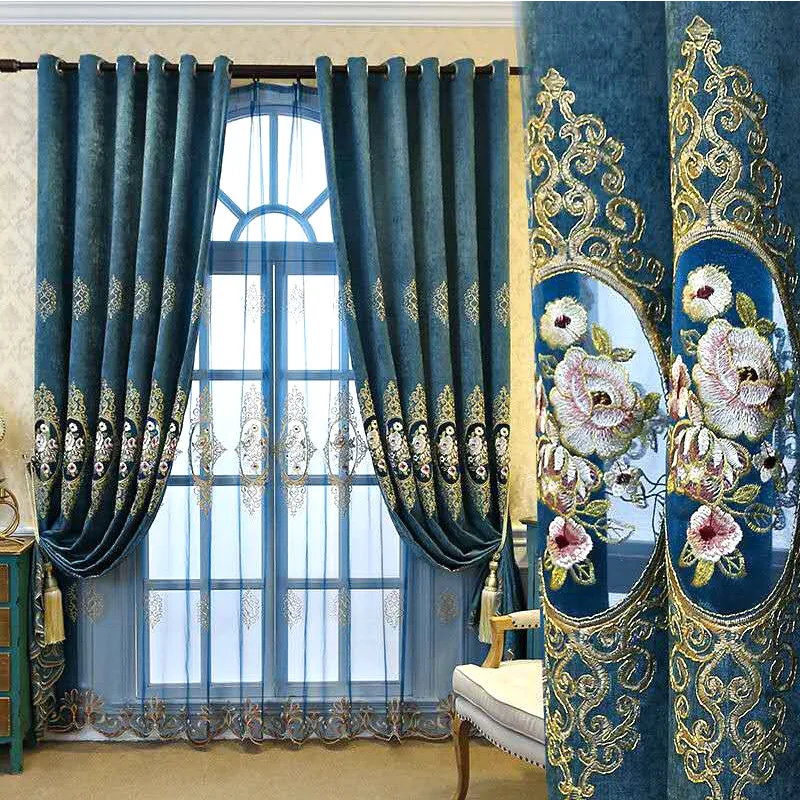European-Style-Embroidered-Curtains-for-Living-Room-Thickened-Blackout ...