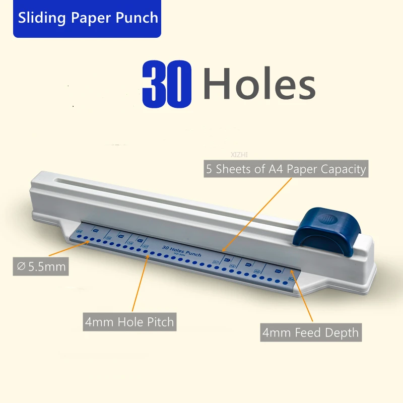 Loose-Leaf-Puncher-Hole-Punch-30-Holes-Max-Slide-Puncher-for-A4-A5-B5 ...