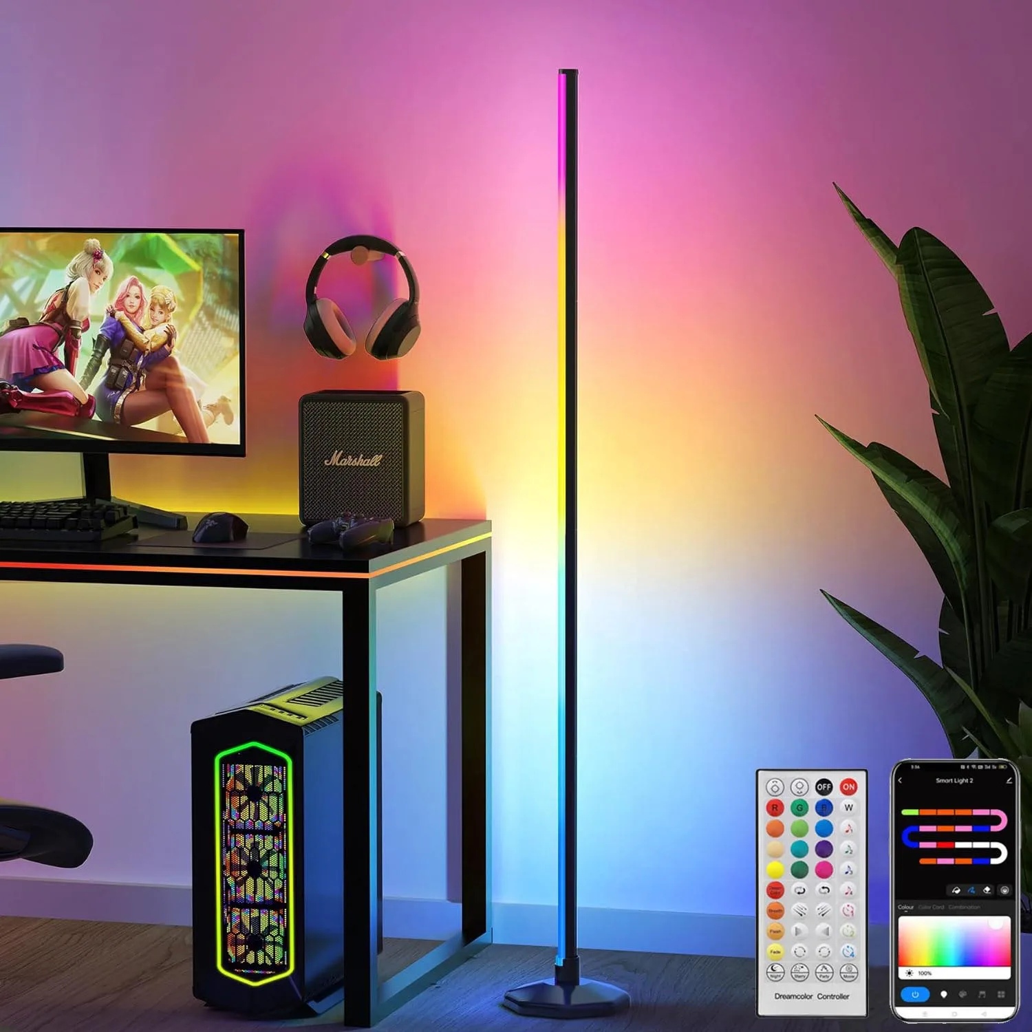 160CM-WiFi-Corner-Floor-Lamp-Smart-APP-Control-Standing-Bedside-Lamp ...