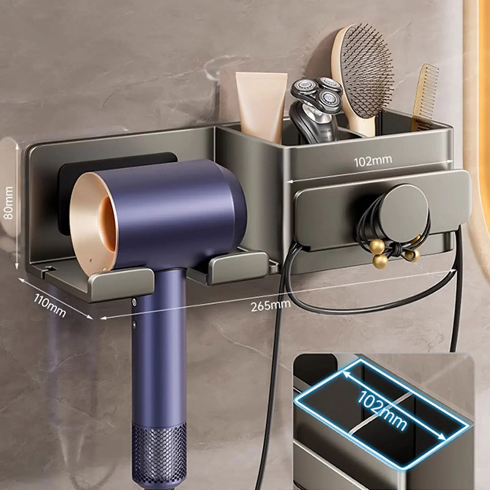 Wall Mounted Hair Dryer Holder Dryer Shelf Straightener Stand Hairdryer ...