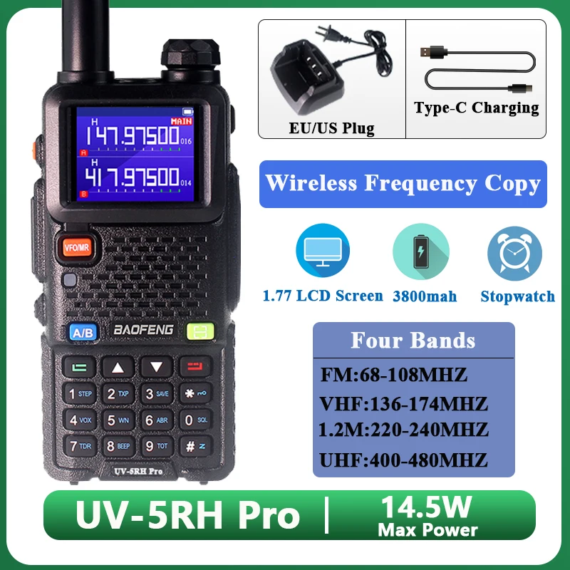 Baofeng-UV-5RH-Pro-14W-3800mAh-Type-C-Charging-136-174MHz-220-260MHz ...