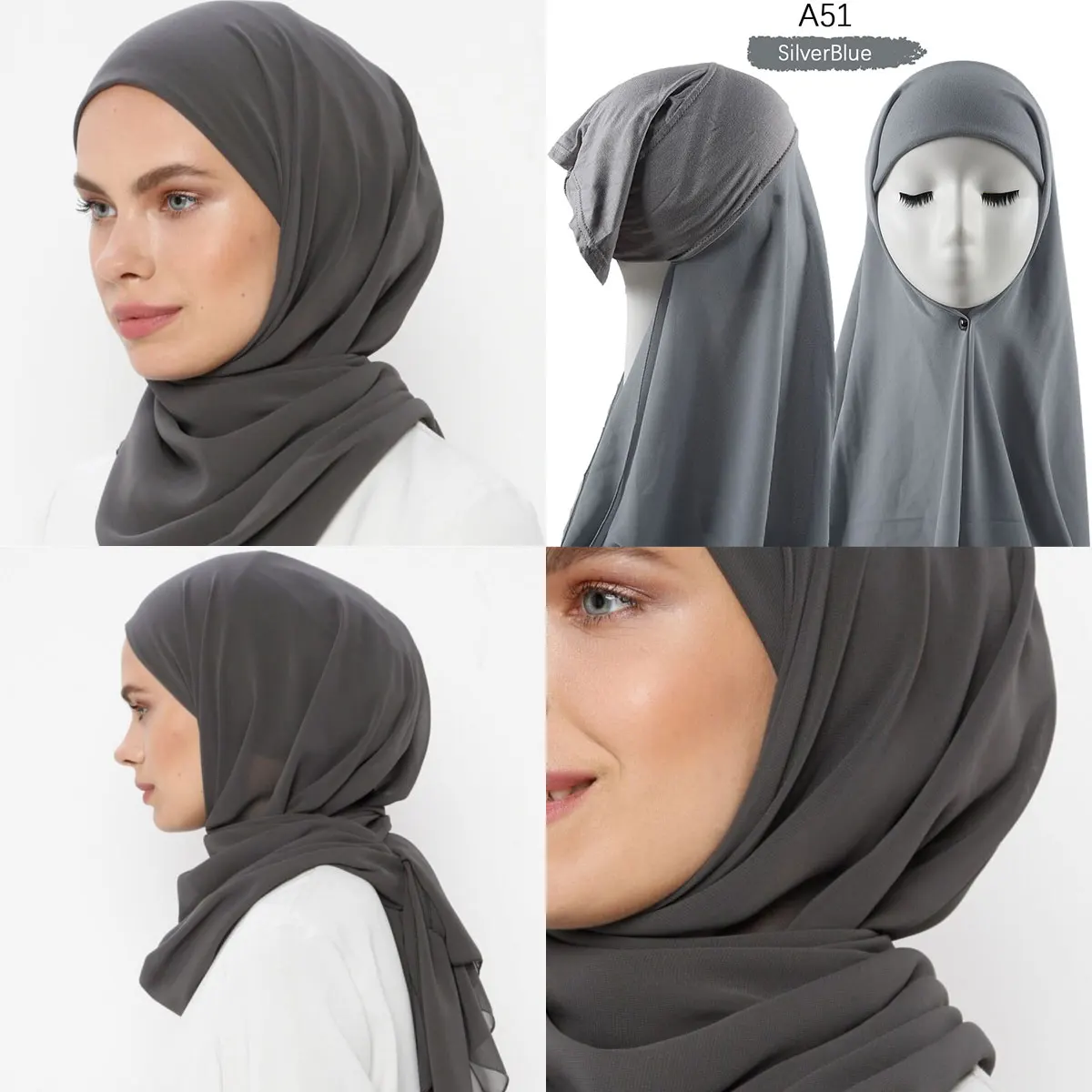 Muslim Women Chiffon Hijab With Cap Instant Chiffon Hijabs With Caps ...