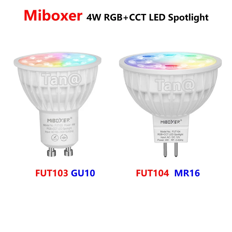 Bombilla LED Miboxer FUT103 GU10 FUT104 MR16 4W RGB CCT, foco de luz LED de techo regulable para ...