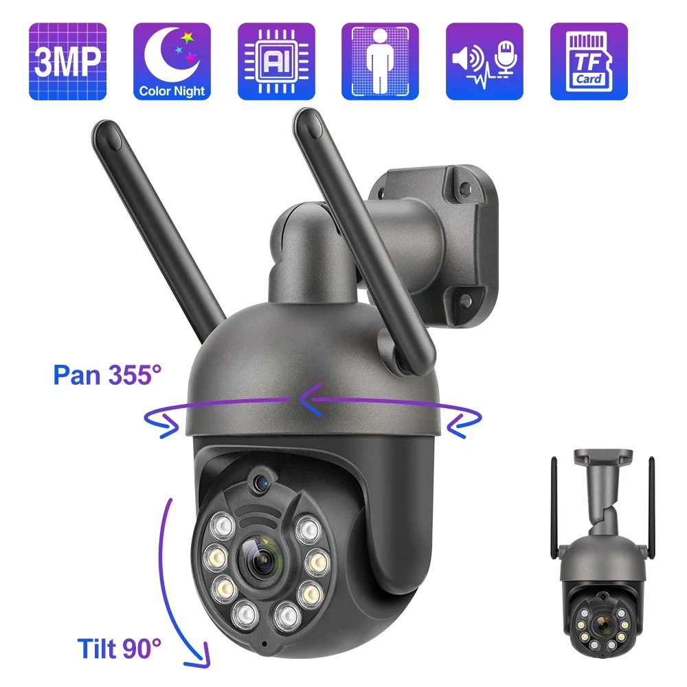 Techage 3MP PTZ WiFi IP Camera Outdoor Speed Dome Wireless Camera Auto ...