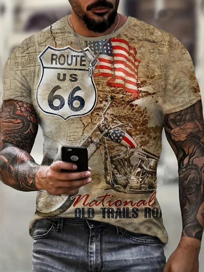 Camiseta-Vintage-66-Route-para-hombre-camisa-de-manga-corta-con ...