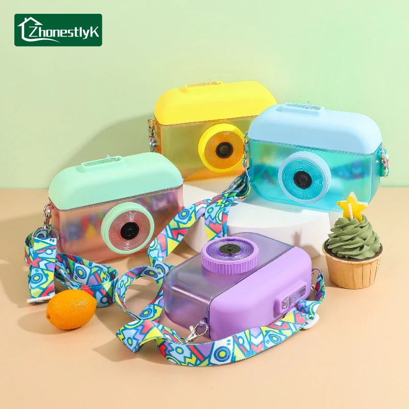 Camera Shaped Plastic Water Bottle with Straw Kawaii Children Leakproof ...