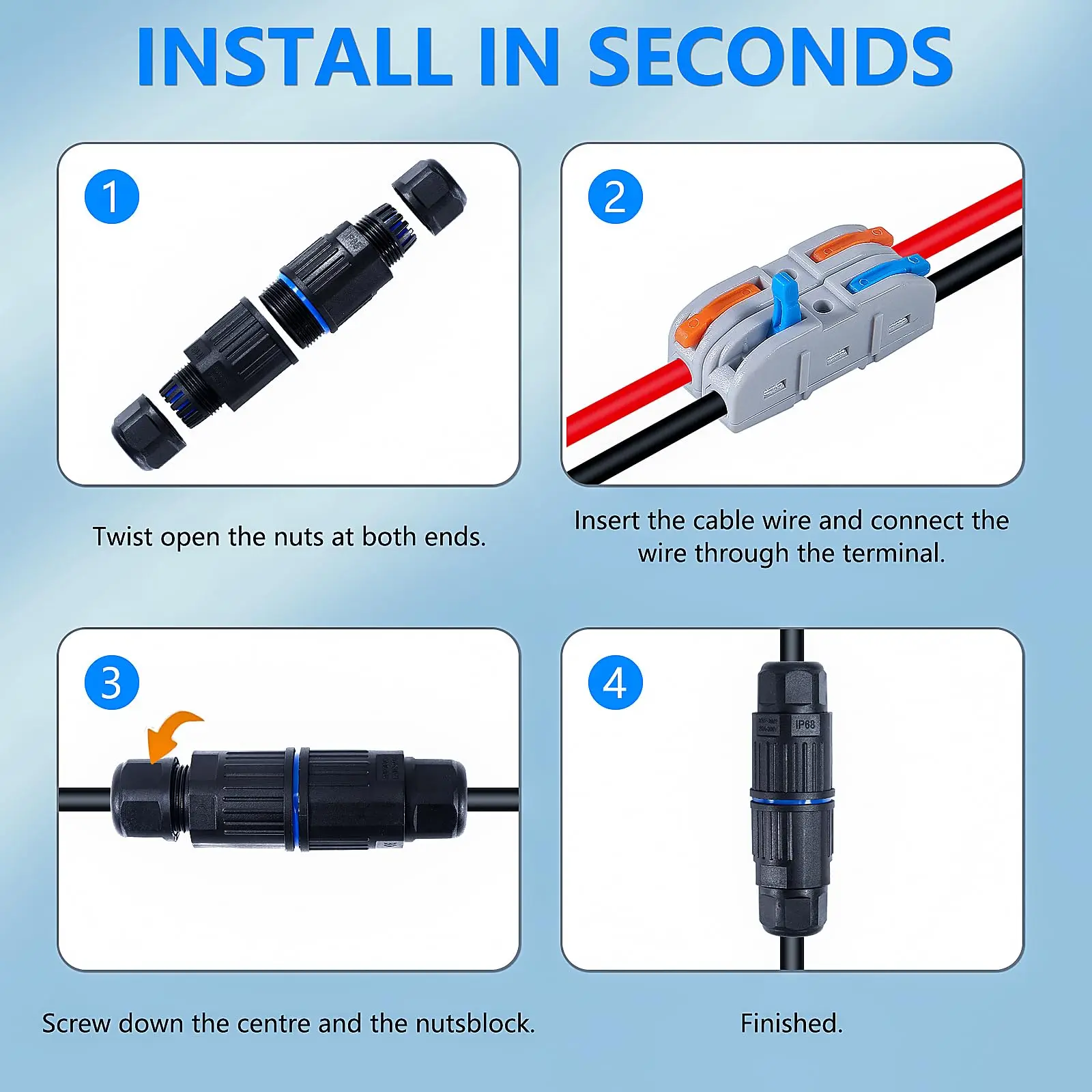 IP68 Waterproof Electrical Cable Connector, Outdoor 3 Way
