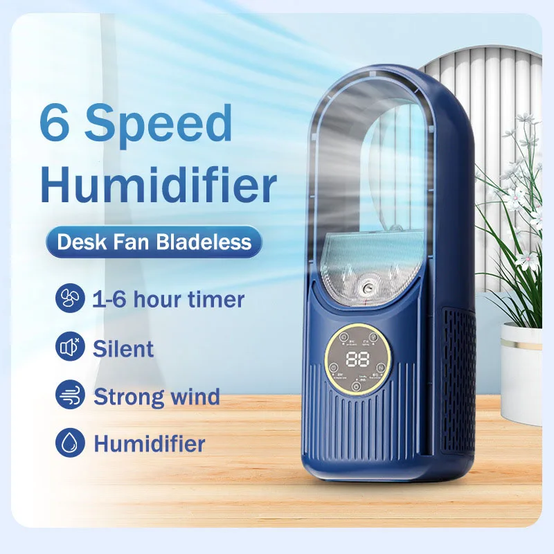Desk-Fan-Bladeless-With-Air-Humidifier-1-6Hours-Timing-Summer-Portable ...