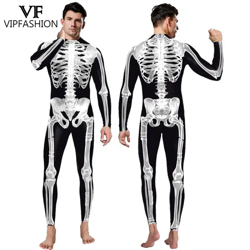 VIPFASHION-White-Skeleton-Cosplay-Costume-Man-Halloween-Carnival-Zentai ...
