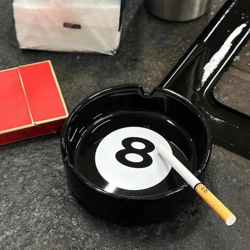 Unique Black Eight Ceramic Ashtray Perfect For Billiard Rooms Home Bars ...