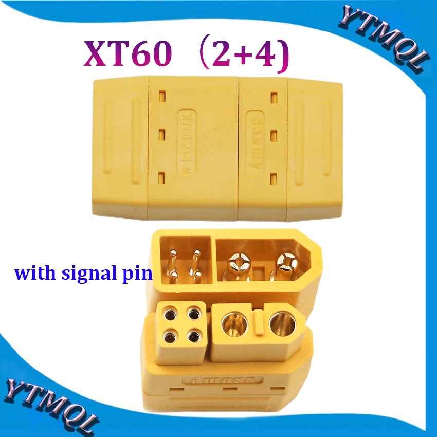 1pair-XT60-2-4-Plug-Male-Female-Connector-with-Signal-Pins-Yellow ...