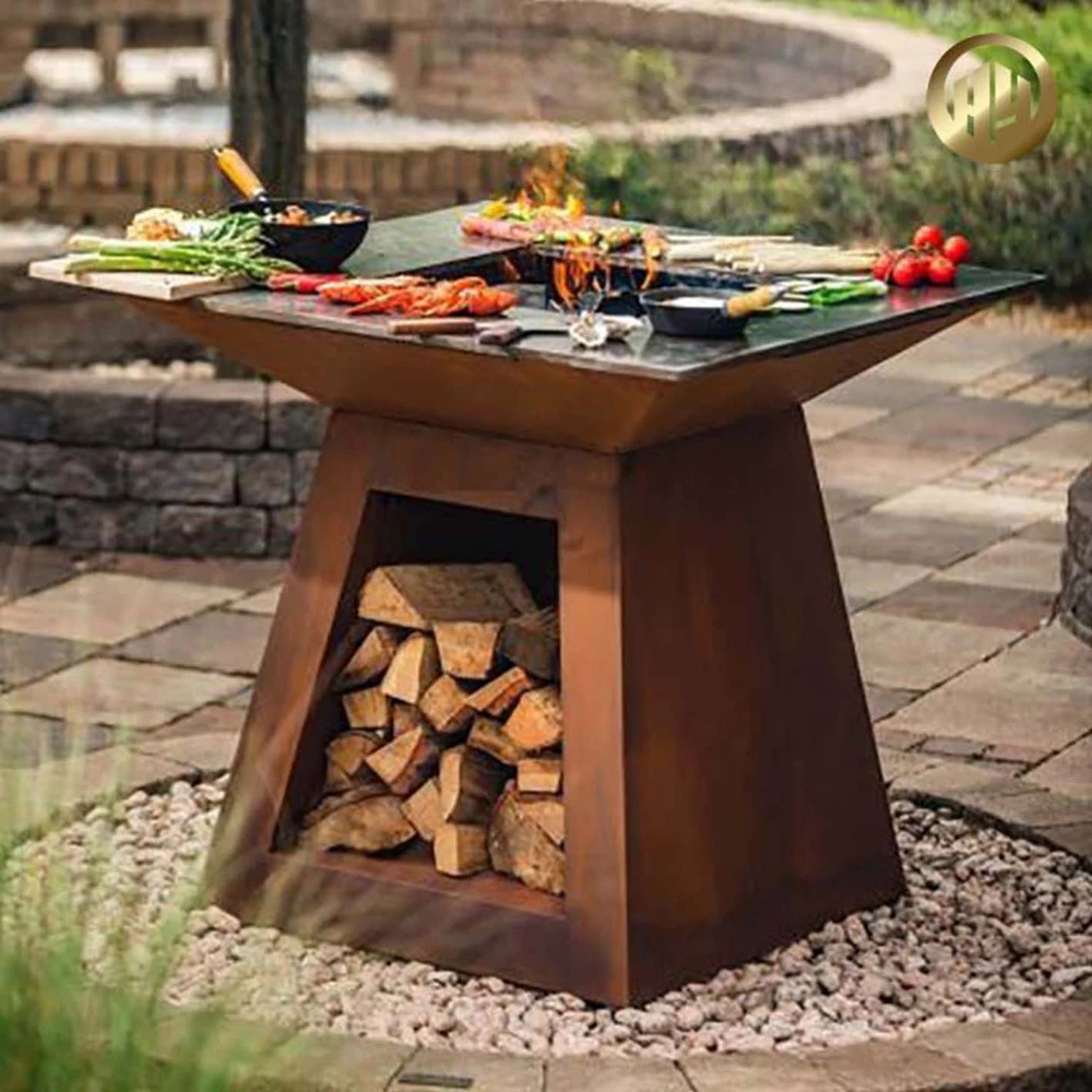 Custom-Camping-cooking-big-portable-log-burner-Corten-Steel-foldable ...