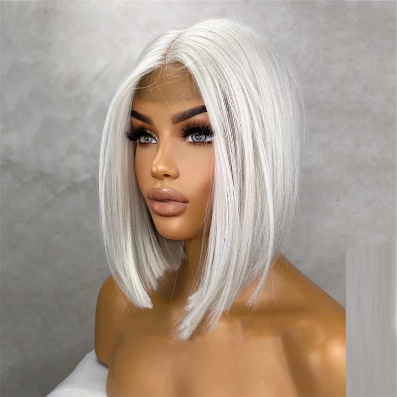 Platinum-Short-Bob-Lace-Front-Wigs-for-Women-Silver-Blonde-Synthetic ...
