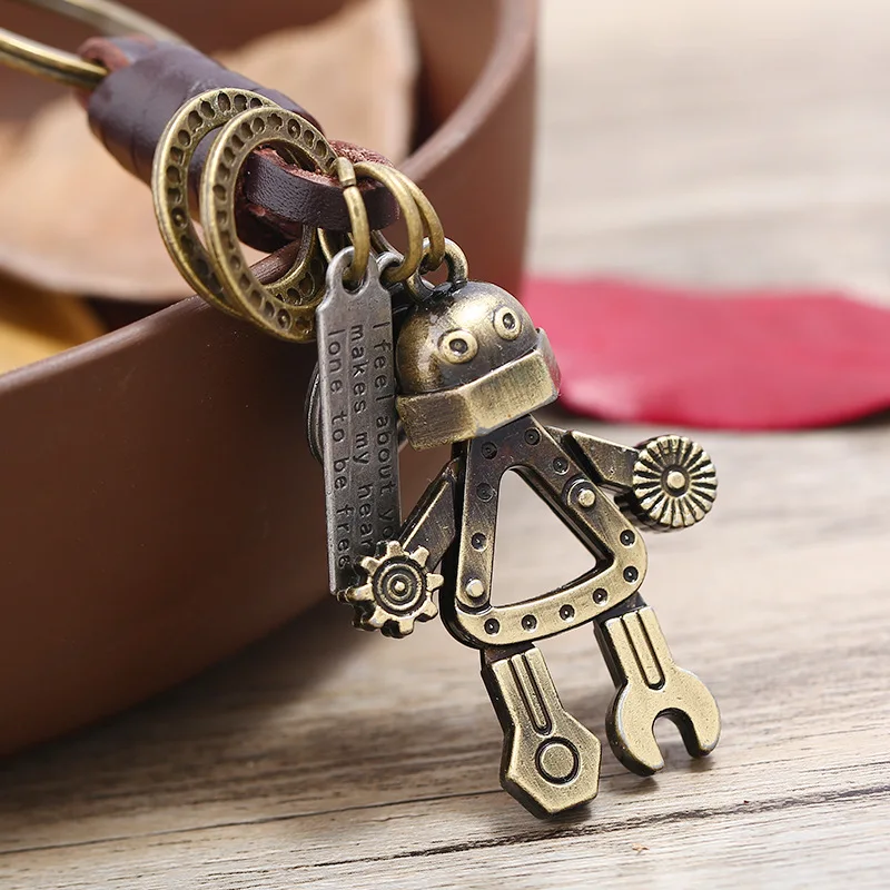 Punk-Robot-Keychain-PU-Leather-Handmade-Woven-Keychain-Personality ...