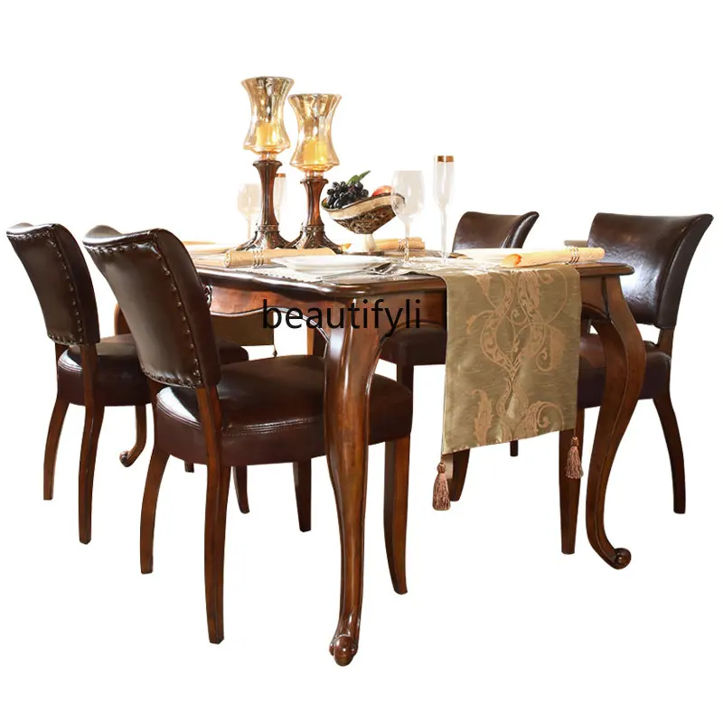 Solid-Wood-Dining-Tables-and-Chairs-Set-Furniture-Vintage-Dining-Table ...