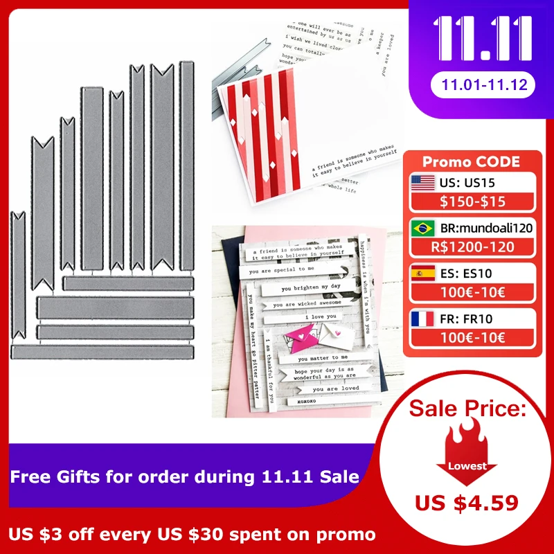 Strips Slimline Rectangle Banner Metal Cutting Dies Set For Diy ...