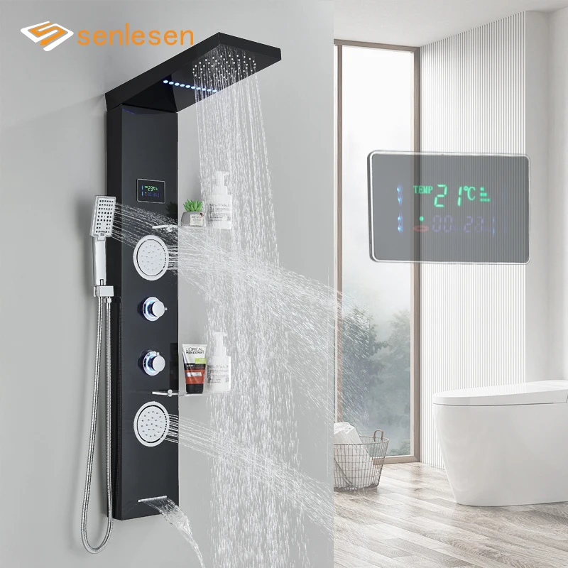 LED-Light-Shower-Panel-Rainfall-Digital-Display-Shower-Faucet-Set-Wall ...