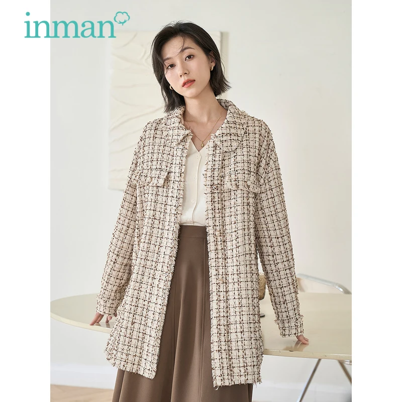 INMAN-Women-Mid-length-Coat-2023-Spring-Long-Sleeve-Polo-Neck-Loose ...