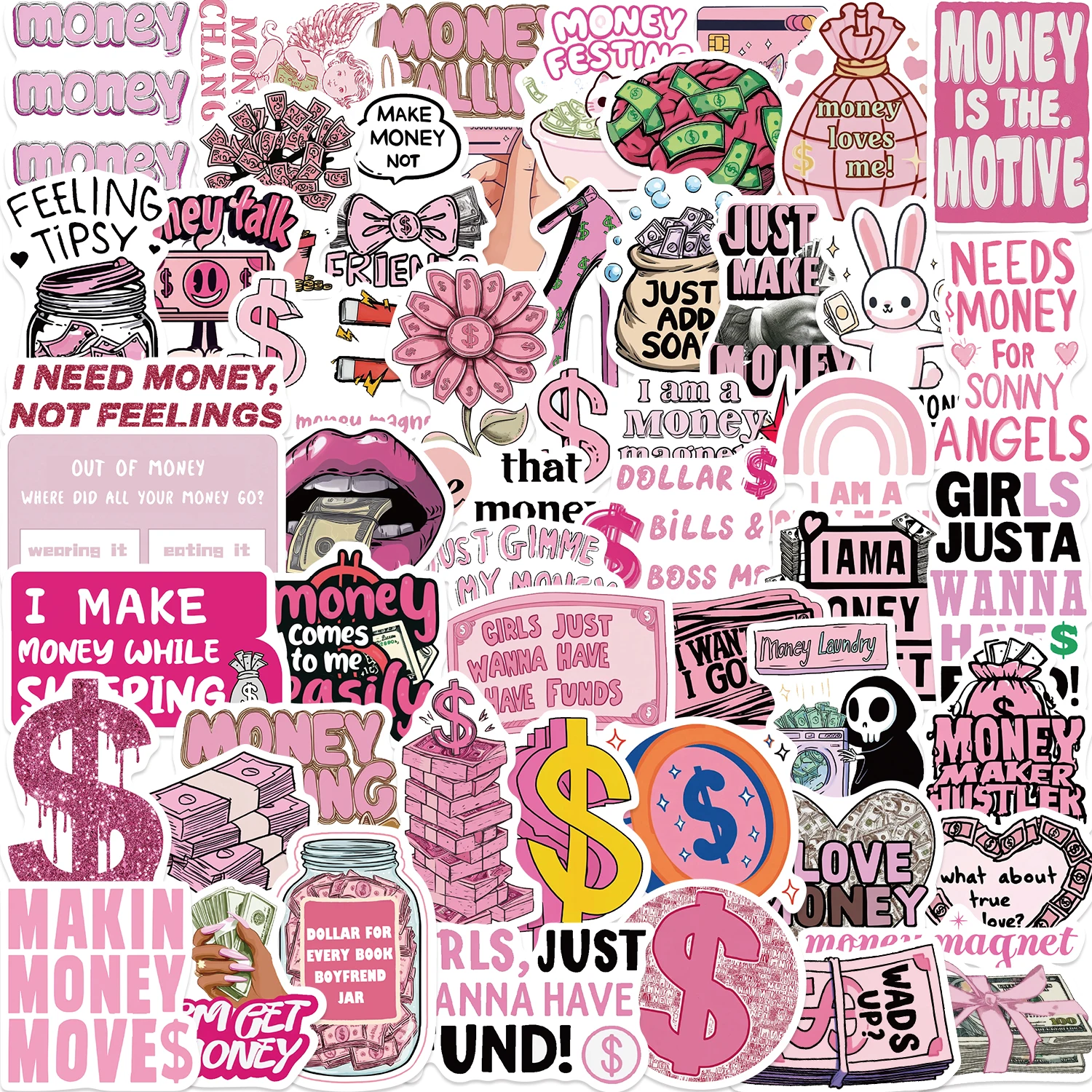 50pcs Pink Money Inspirational Aesthetic Stickers Notebook Water Bottle ...