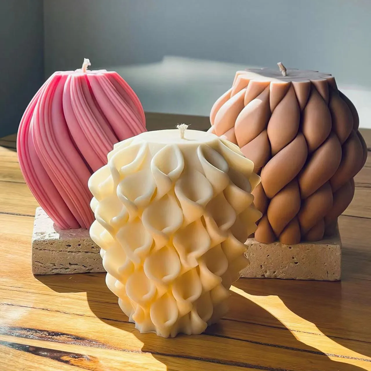 Beautiful 3D Unique Candles Molds Carved Wavy Candle Abstract Art Geometric Irregular Silicone ...
