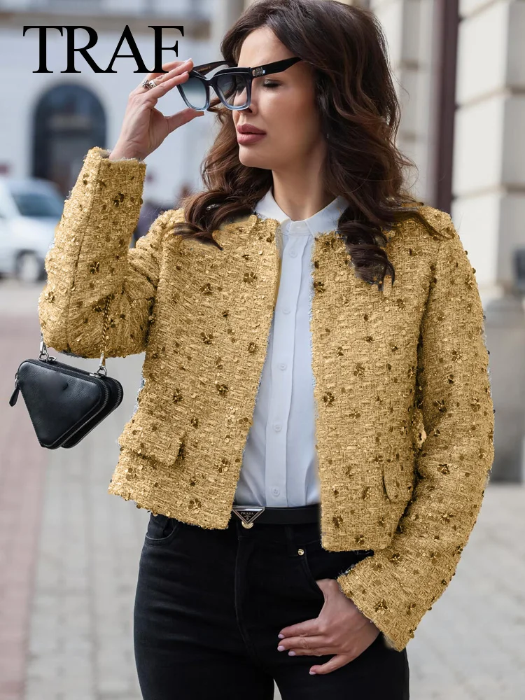 TRAF-Casacos-com-lantejoulas-prateadas-para-mulheres-jaqueta-manga ...