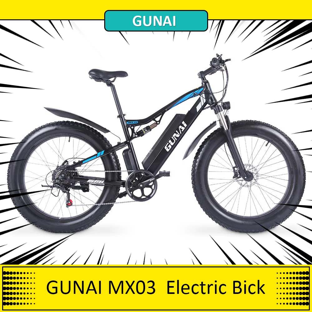 GUNAI MX03 Electric Bicycle 1000W 48V 17Ah 26"*4.0 Fat Tire 40km/h Max ...