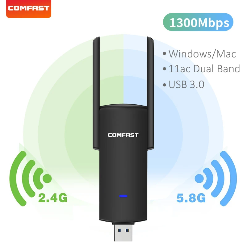 Usb Wifi Adapter 1300mbps Rtl8812bu Dual Band For Pc Black Ethernet Wi ...