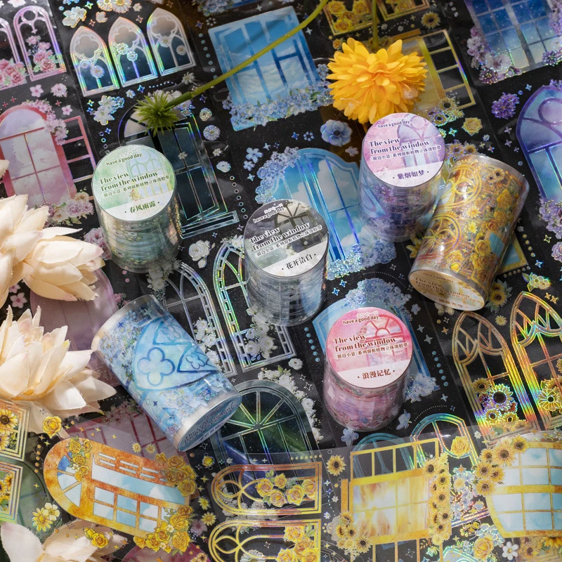 Kawaii Flower Window Scenery Masking Washi Tape Transparent Collage ...