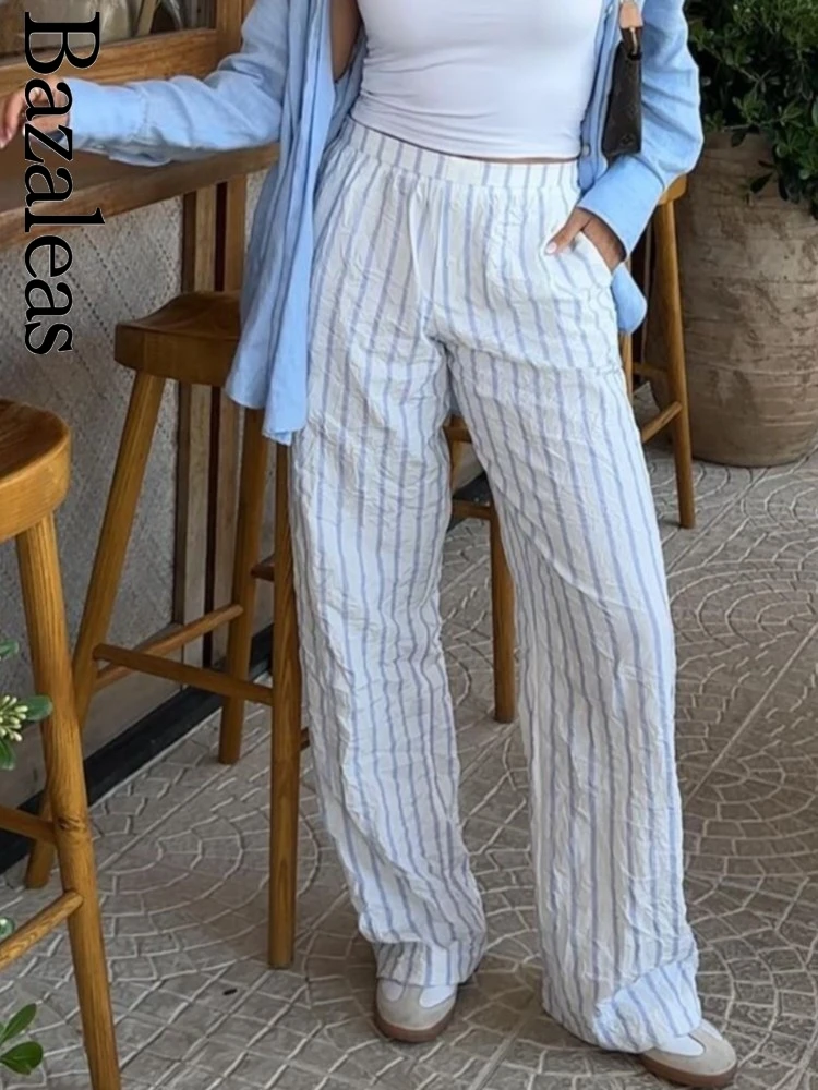 Bazaleas-Traf-Official-Store-Y2K-Blue-Stripe-Pants-Summer-Drawstring ...