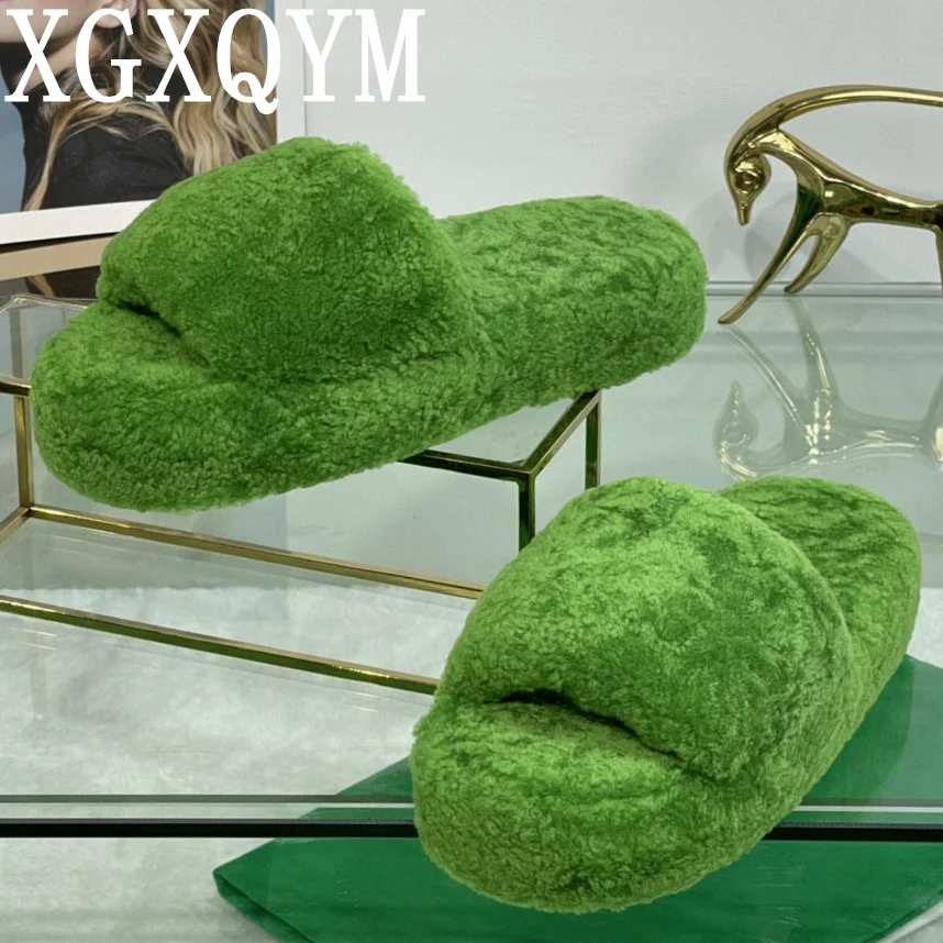 두꺼운 밑창 슬리퍼 양모 컴포트 뮬 신발 가을겨울 슬라이드 여성 플랫 플랫폼 슬리퍼 디자이너 브랜드 신발 여성 신발