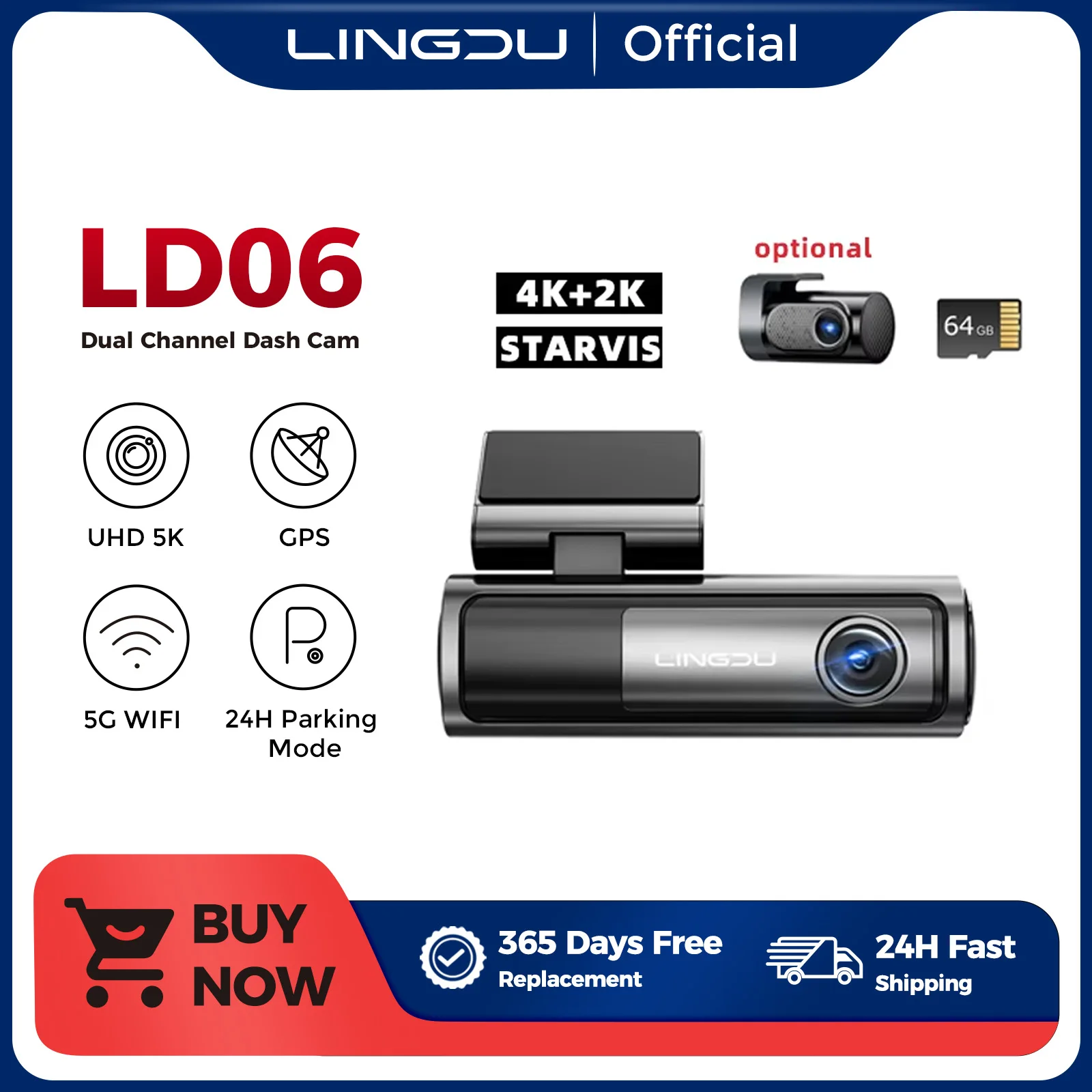 LINGDU LD06 Dash Cam 4K+2K Front and Rear Dash Camera for Car 5K Front Cam 5GHz WiFi GPS Night ...