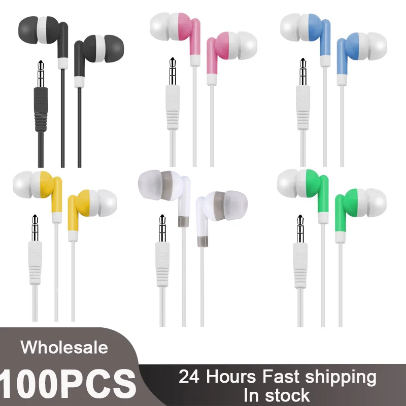 100Pcs Low Cost Earphones Disposable 3.5MM In Ear Wired Stereo Earphone ...