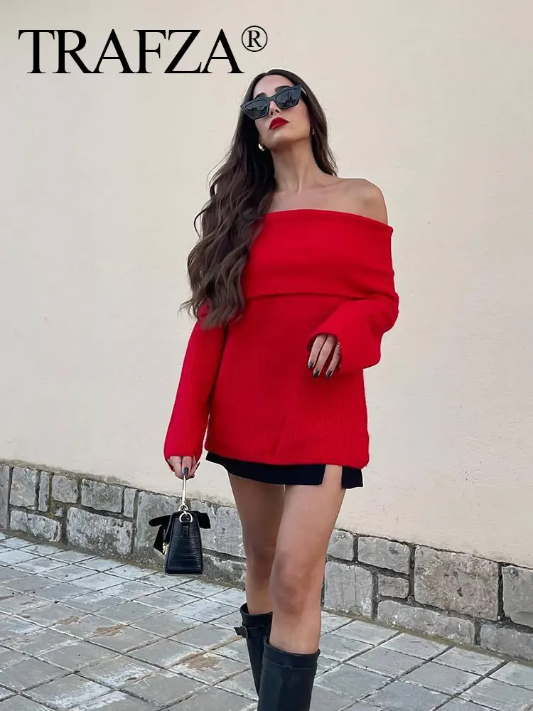 HH Sweater For Women Elegant Off Shoulder Pullover Sweaters Slash Neck ...