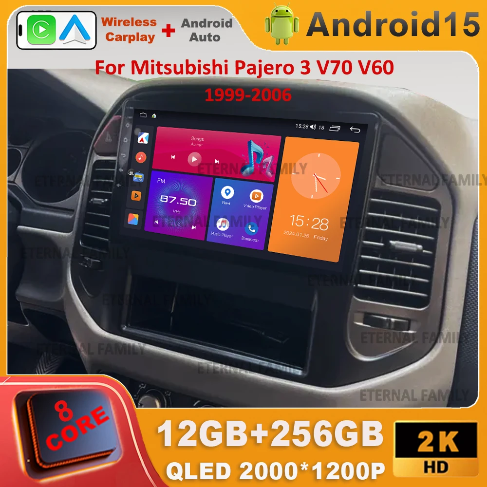 Android 15 Wireless carplay For Mitsubishi Pajero 3 V70 V60 1999-2006 ...