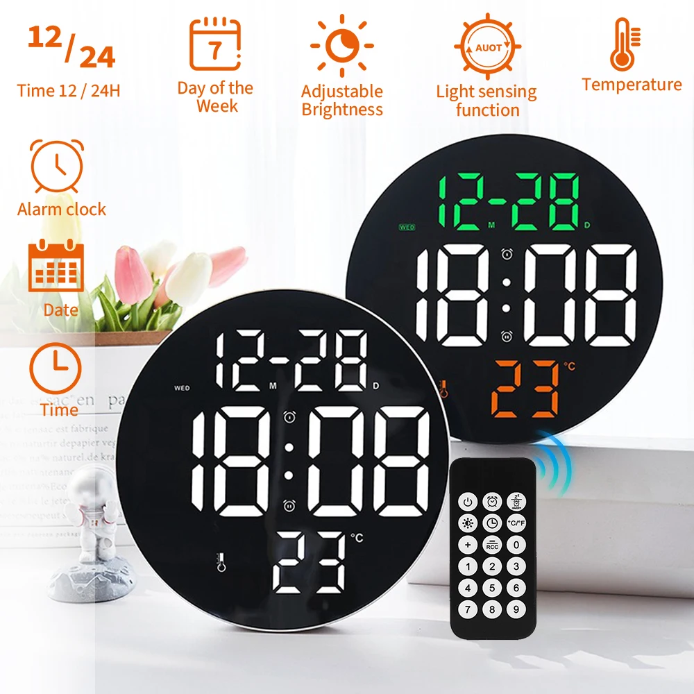Reloj Digital LED de pared para decoración del hogar, reloj de mesa con ...