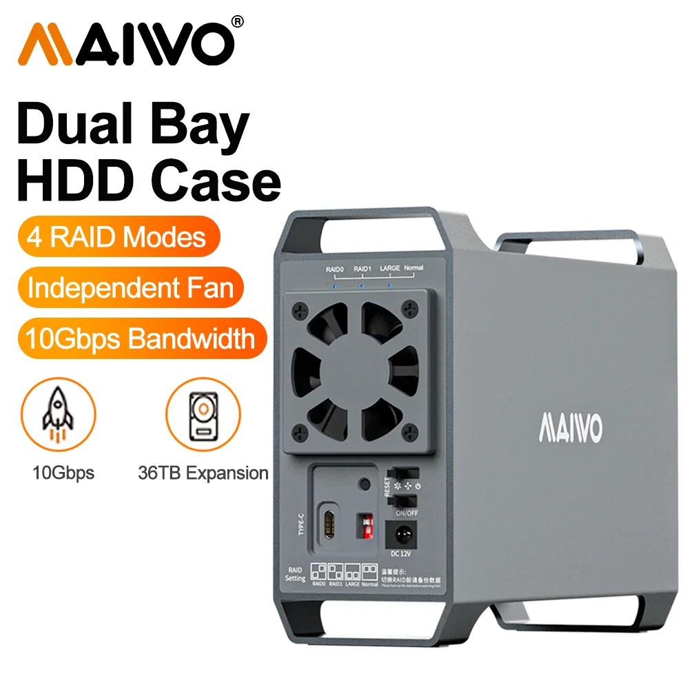 MAIWO-3-5-inch-SATA-RAID-Storage-Enclosure-Case-Type-C-10Gbps-Dual-Bay ...