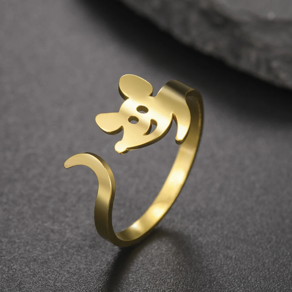 My Shape Cute Mouse Ring for Women Teen Girls Stainless Steel Open ...