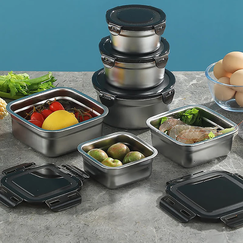 Stainless Steel Food Container Fresh Keeping Box Sealed Lid Crisper ...