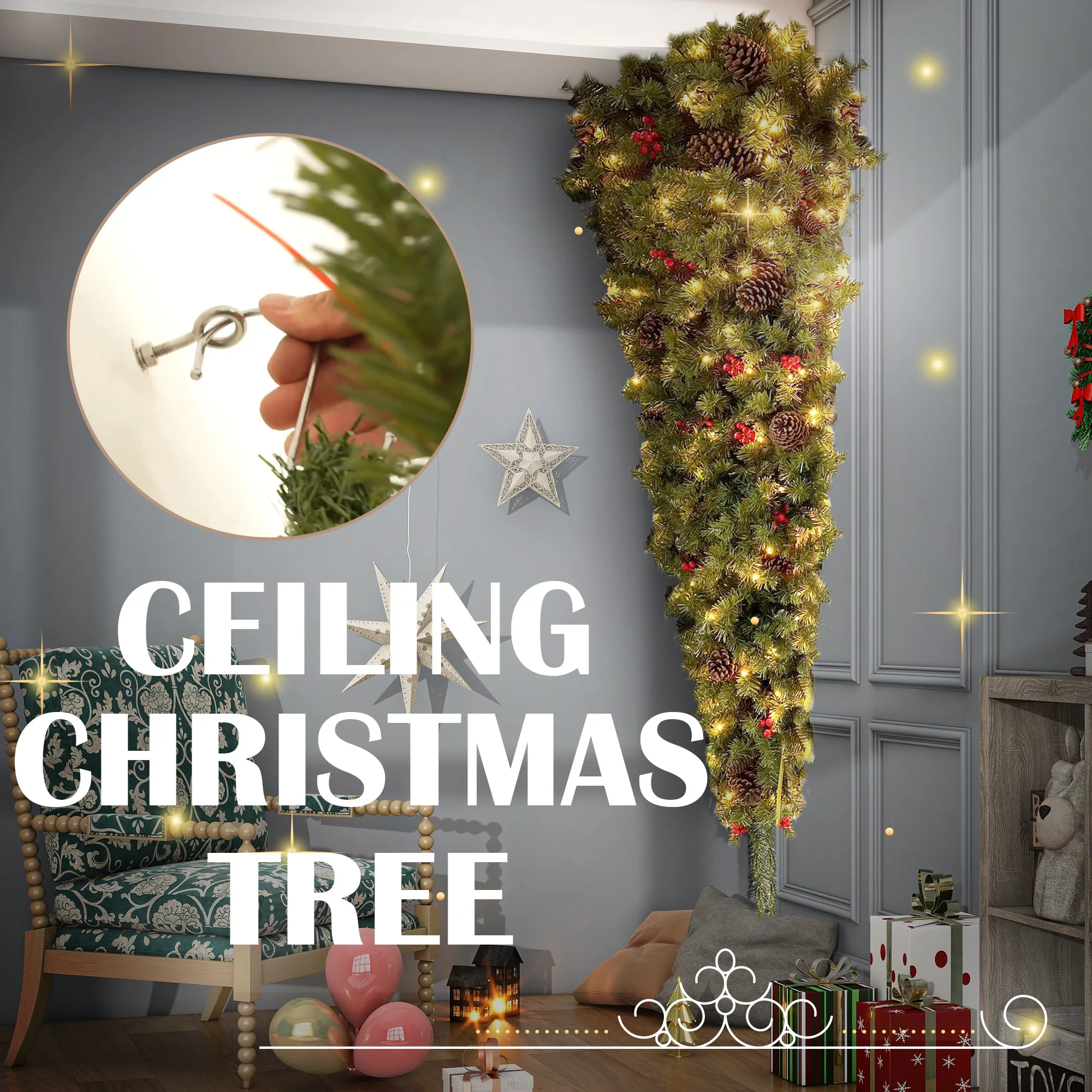 6ft-Upside-Down-Hanging-Quarter-Tree-Christmas-tree-hanging-from-the ...