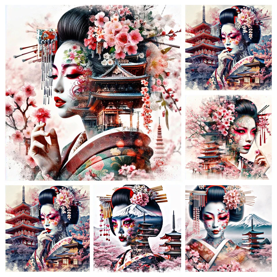 Sakura Peach Tempple Landscape Jewelry Cross Stitch Diamond Painting ...