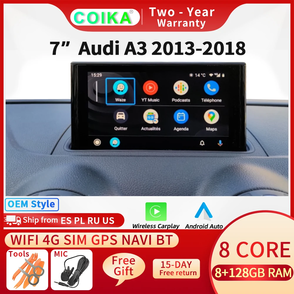 7" Ips Touch Screen 8 Core Wifi Sim Car Gps Navigator For Audi A3 2013 ...